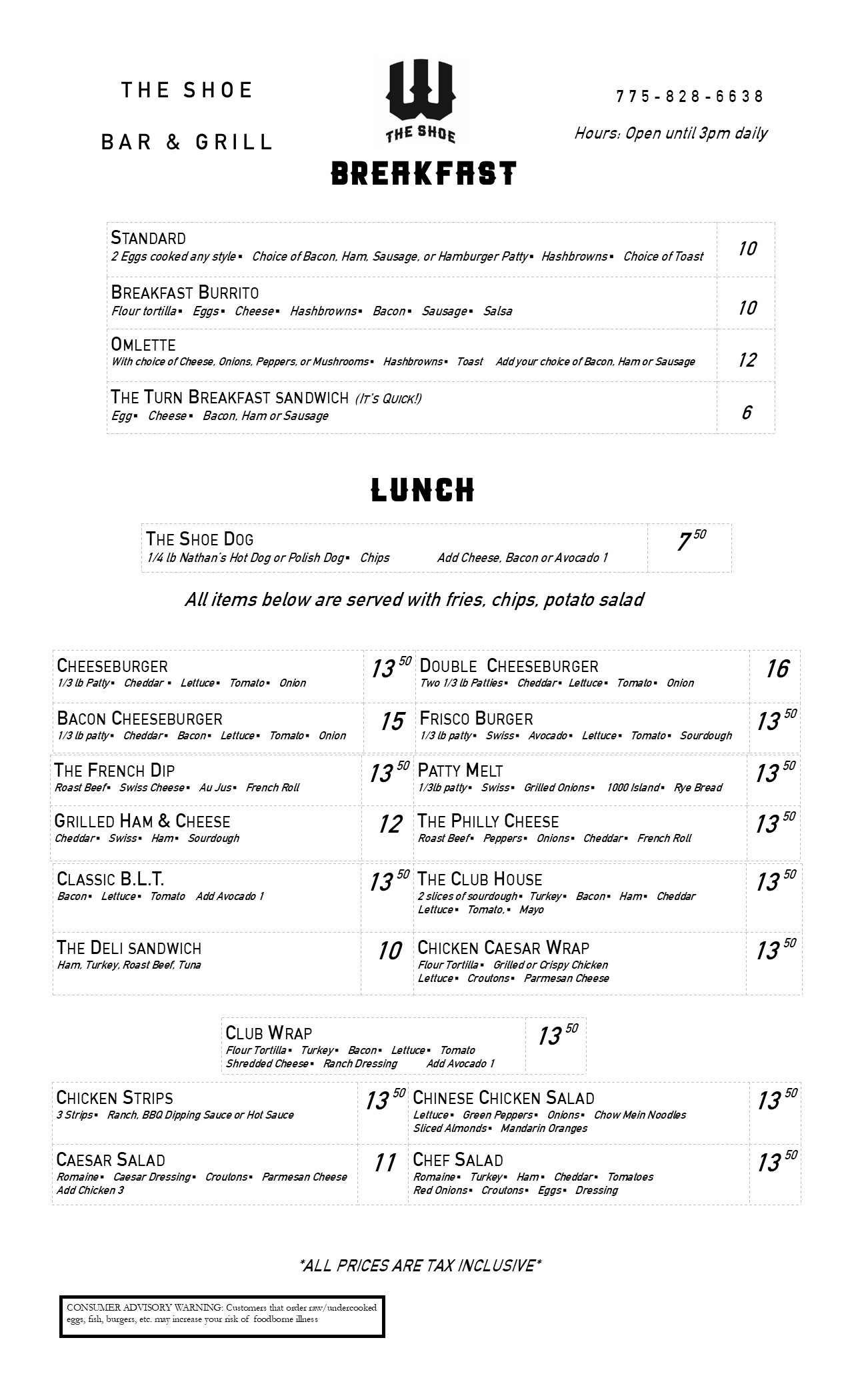 Restaurant Menus - Washoe County Golf Club