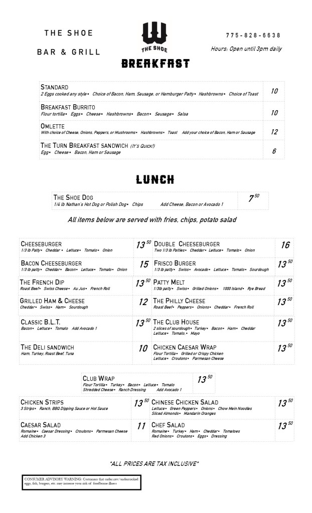 Restaurant Menus - Washoe County Golf Club